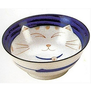 JapanBargain, Japanese Porcelain Bowl Rice Bowl Udon Bowl Ramen Noodle Soup Bowl Cereal Bowl Poke Bowl Pho Bowl Made in Japan, Maneki Neko Smiling Cat Pattern (4, Blue)