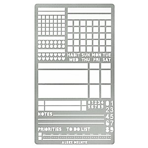 Aleks Melnyk No.423 Metal Stencil for Bullet Journaling, Makeselife Stencil Bookmark, Planning, Banners, Lines, Lists, Planner Stamps, Habit Tracker, Dot Journal Stencil for Diary, Template, Scrapbook