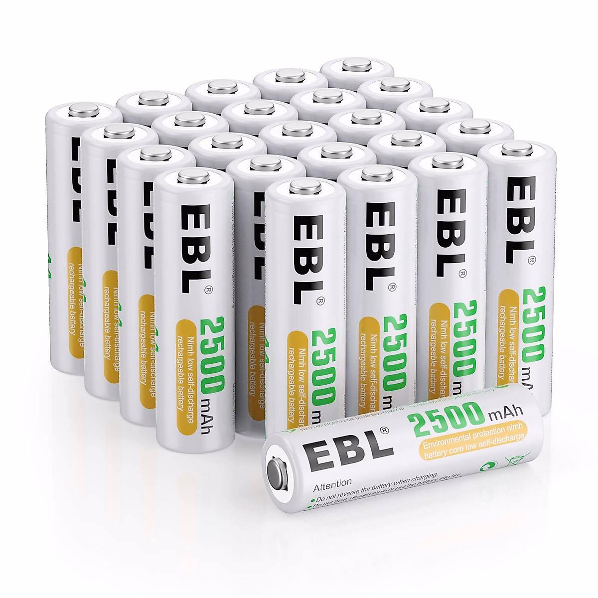 EBL AA Rechargeable Batteries 1.2V 2500mAh High Performance Pre-Charged AA Batteries - 24 Pack