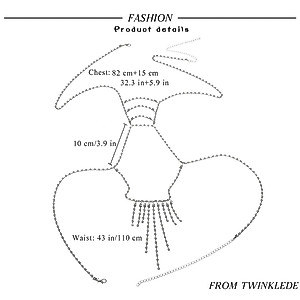 TWINKLEDE Rhinestone Body Chain Silver Bra Chest Chain Crystal Harness Body Acessories for Women and Girls