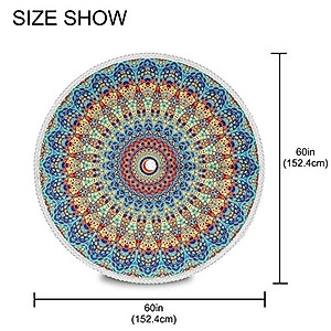 Qilmy Mandala Outdoor Tablecloth 60 Inch Waterproof Round Tablecloth with Umbrella Hole and Zipper for Backyard Party BBQ Decor