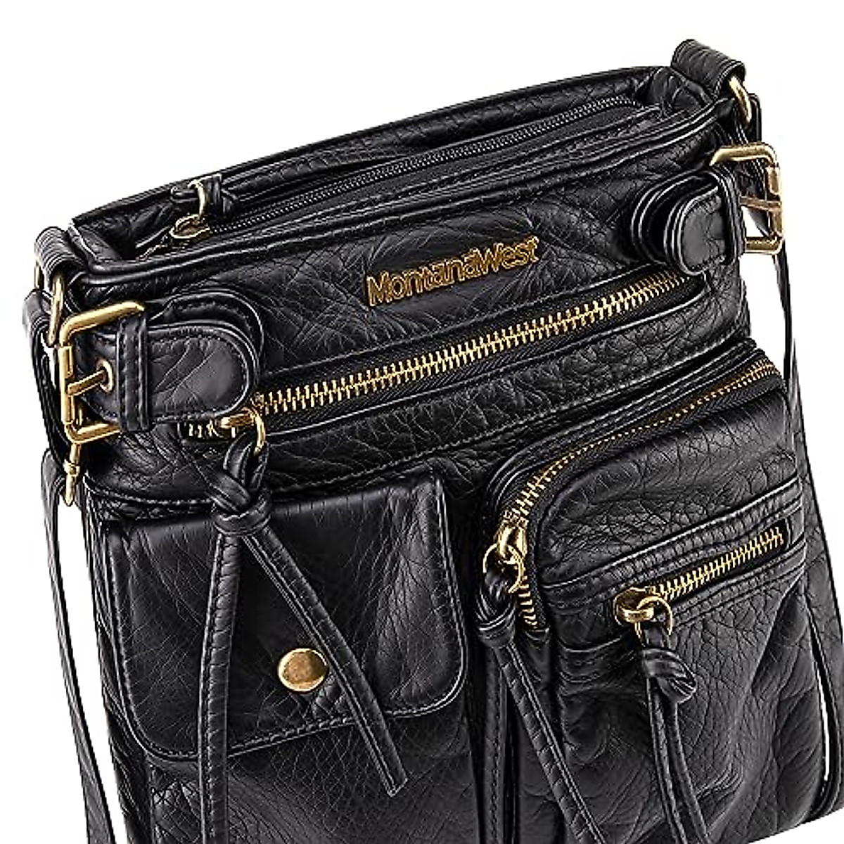Montana West Crossbody Bag for Women Soft Leather Multi Pocket Shoulder Bags Vintage Women's Purses and Handbags MWC-046BK