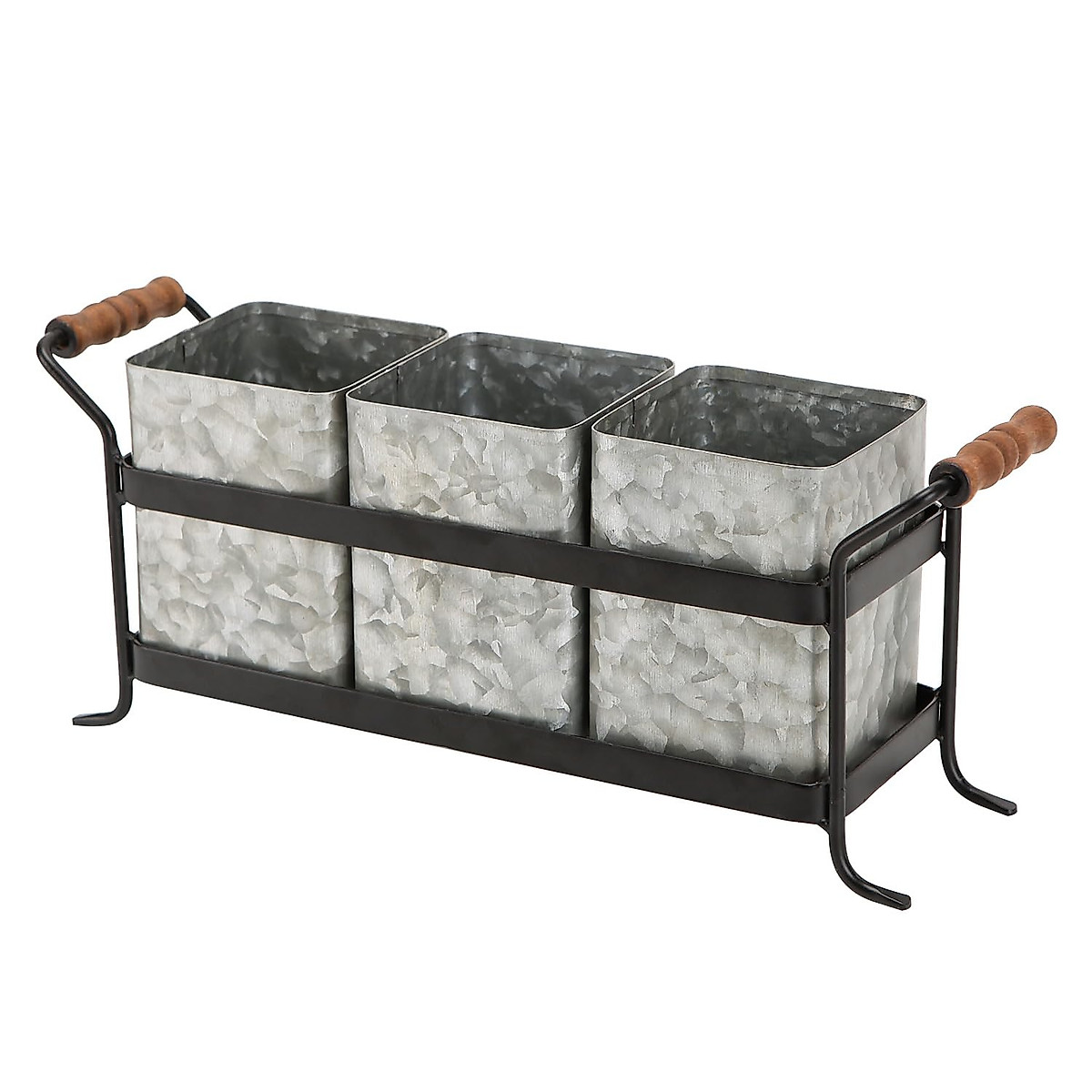 NIKKY HOME Farmhouse 3 Compartment Galvanized Silverware Caddy Cutlery Organizer Kitchen Countertop Flatware Holder for Utensil, Spoons, Knives, Forks