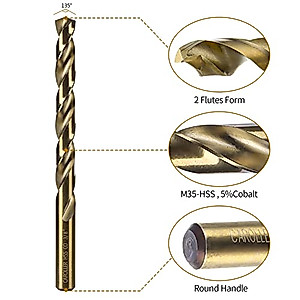 CaRoller Drill Bit Set - M35 Cobalt Drill Bit - 15 Pcs High Speed Steel Twist Jobber Length Drill Set 1/16"-3/8" for Hardened Metal, Stainless Steel, Cast Iron, Wood and Plastic with Round Shank