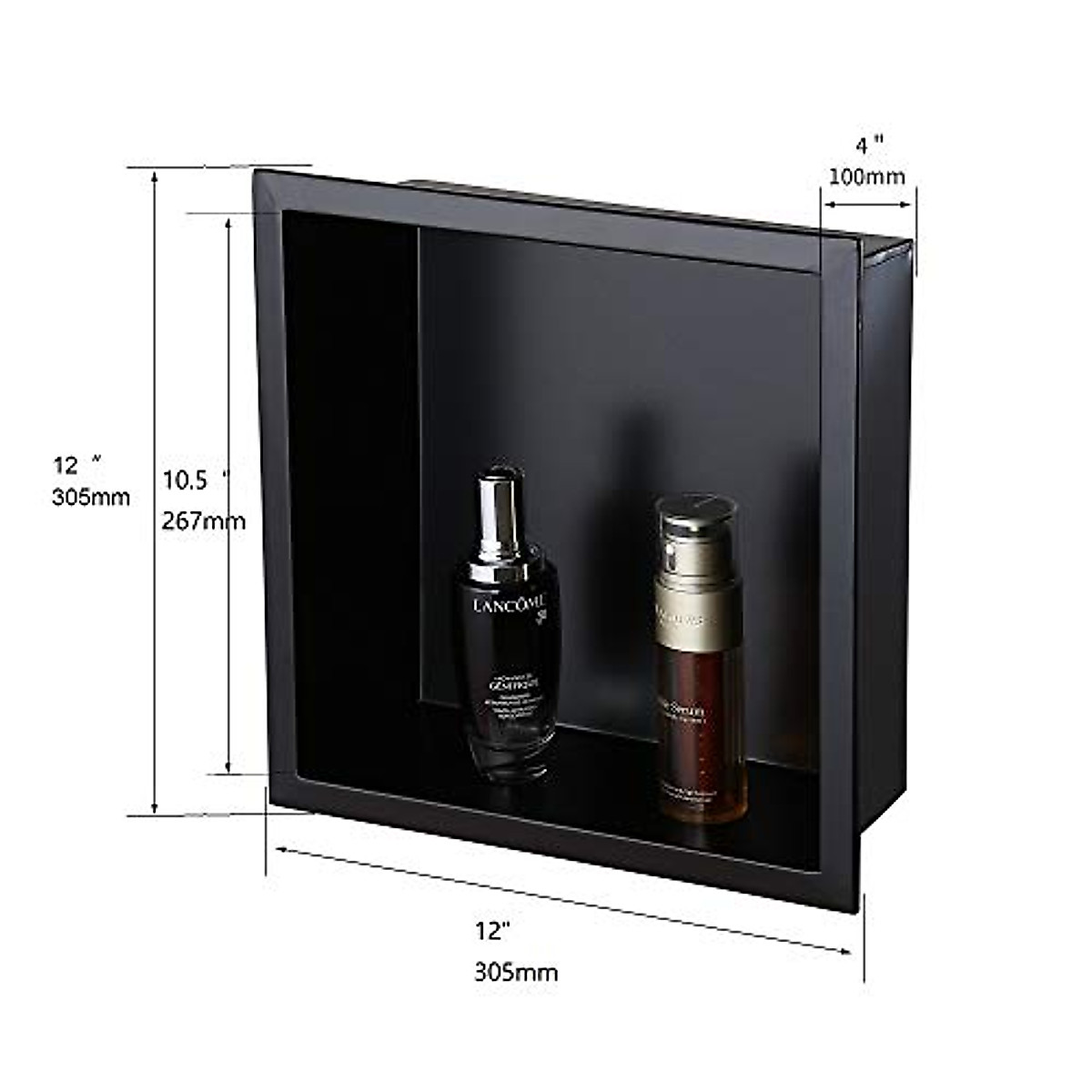 DecoMust 12“ X 12” Stainless Steel Shower Niche Modern and Elegant Design, Easy to Install, Perfect for Shampoo and Soap Storage (Matte Black)