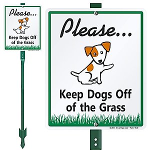 SmartSign 12 x 10 inch “Please Keep Dogs Off The Grass” LawnBoss Yard Sign with 3 foot Stake, 40 mil Laminated Rustproof Aluminum, Multicolor, Set of 1, Made in USA