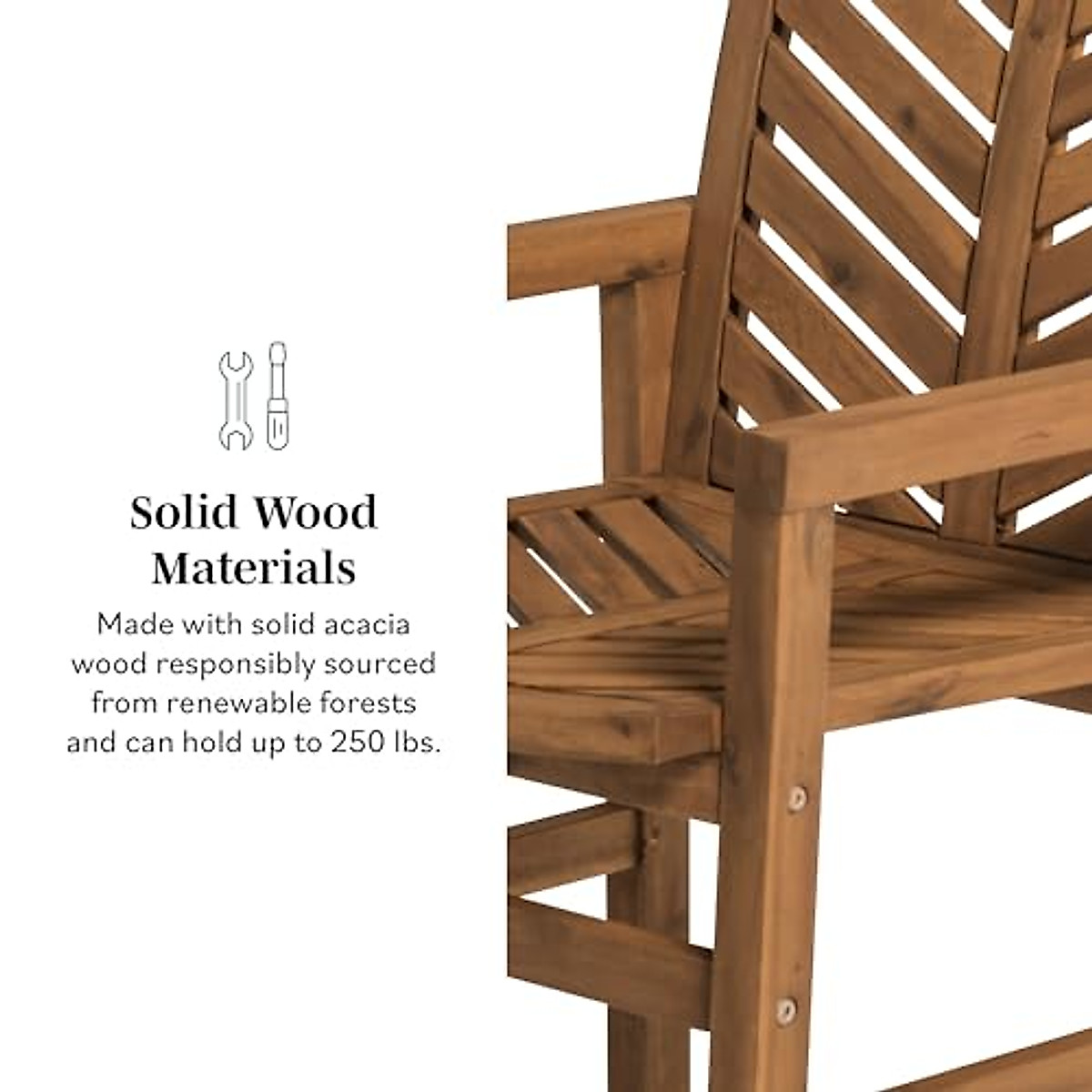 Walker Edison 2 Piece Outdoor Patio Chevron Wood Chair Set All Weather Backyard Conversation Garden Poolside Balcony, Set of 2, Dark Brown