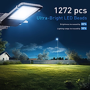 A-ZONE 1200W Solar Street Lights Outdoor, 120000LM High Brightness Dusk to Dawn LED Lamp, with Remote Control, IP65 Waterproof for Parking Lot, Yard, Garden, Patio, Stadium, Plaza