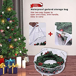 WDDH 2 Pack Wreath Storage Bag 30in | Clear Everyday Bag, Stores Two 30Inch Wreaths, Garland Holiday Container with Clear Window, Reinforced Handles and Dual Zipper, 30x8inch(White)