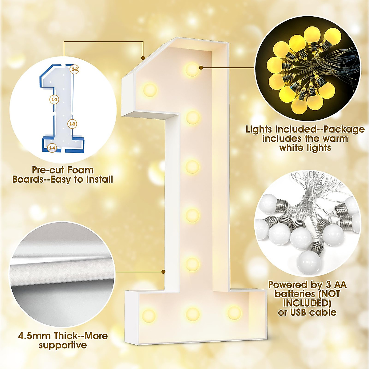 Ledido 4FT Marquee Light Up Letters Large Light Up Letters for Party Decoration, Marquee Letters for Birthday Graduation Baby Shower Wedding, Pre-Cut Foam Board Assembly Required Letters S