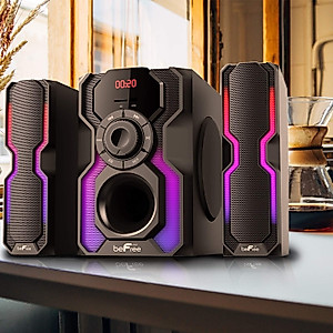 beFree Sound 2.1 Channel Bluetooth Multimedia Wired Speaker Shelf Stereo System with Reactive LED Lights, FM Radio, USB, and SD Inputs