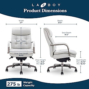 La-Z-Boy® Sonata Executive Mid-Back Office Chair, Button-Tufted Design, Double-Layer Cushion, Padded Armrests, Ergonomic Computer DeskChair, Swivel Metal Base, Bonded Leather, Gray and Graphite