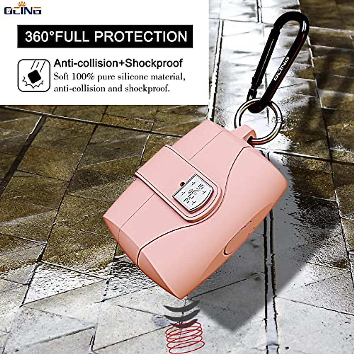 OCING 5 in One Airpods Pro Case Cover with Secured Lock (Designed in Oct. 2022), 360° Full Body Protective Case for Airpod Pro 2019 with Keychain, Supports Wireless Charging (Pink)