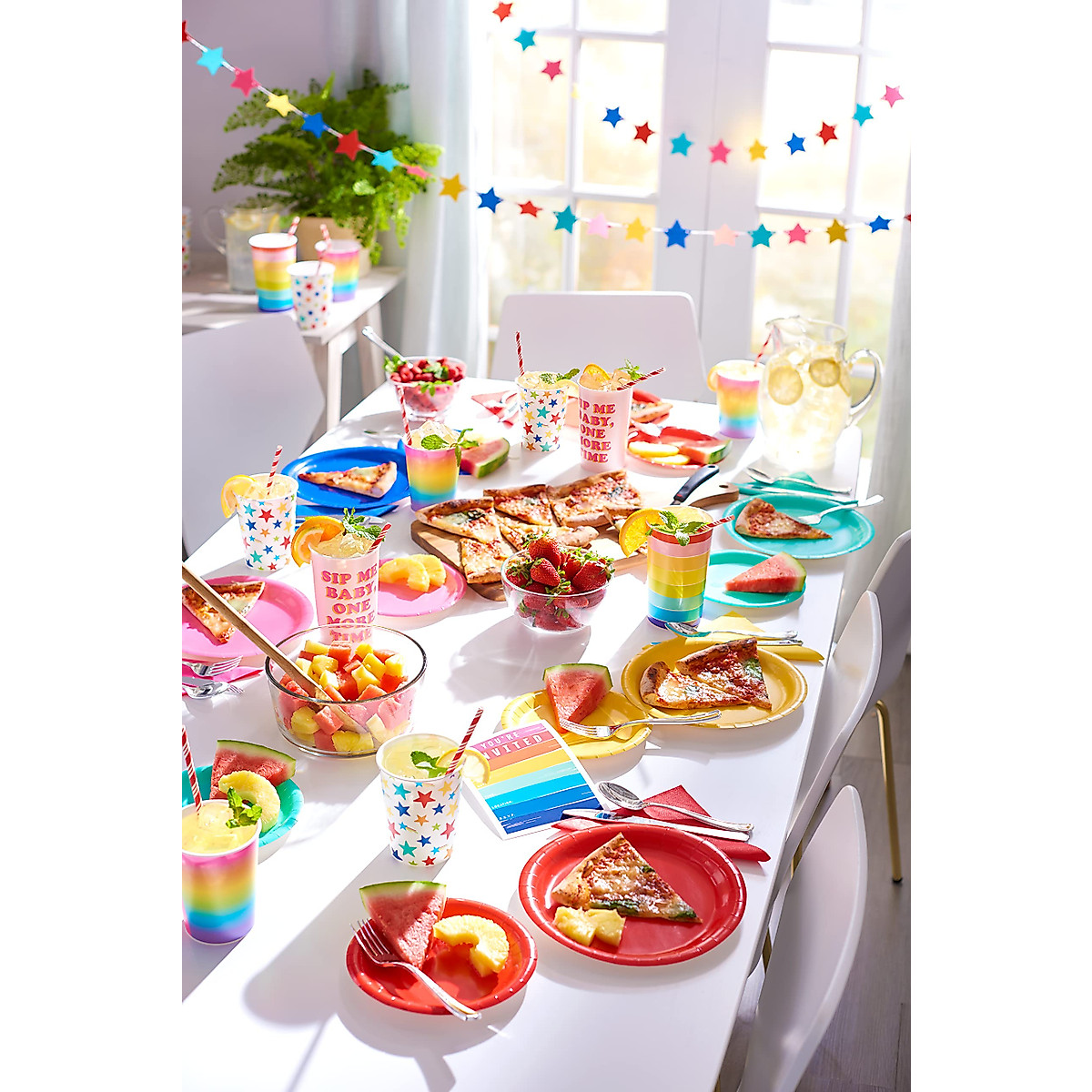American Greetings Rainbow Party Supplies for Birthdays, Easter, Mother's Day, Father's Day, Graduation and All Occasions, Multicolor Paper Dessert Plates (50-Count)