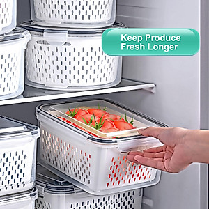 4 PCS Fruit Storage Containers for Fridge with Removable Colander,Airtight Leakproof Food Storage Container,Dishwasher Safe Produce Saver Container for Refrigerator,Keep Fruits Vegetables Fresh Longer