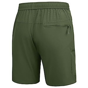 Men's Hiking Cargo Work Shorts Quick Dry Lightweight Fishing Athletic Running Workout Gym Shorts with 4 Pockets Army Green M