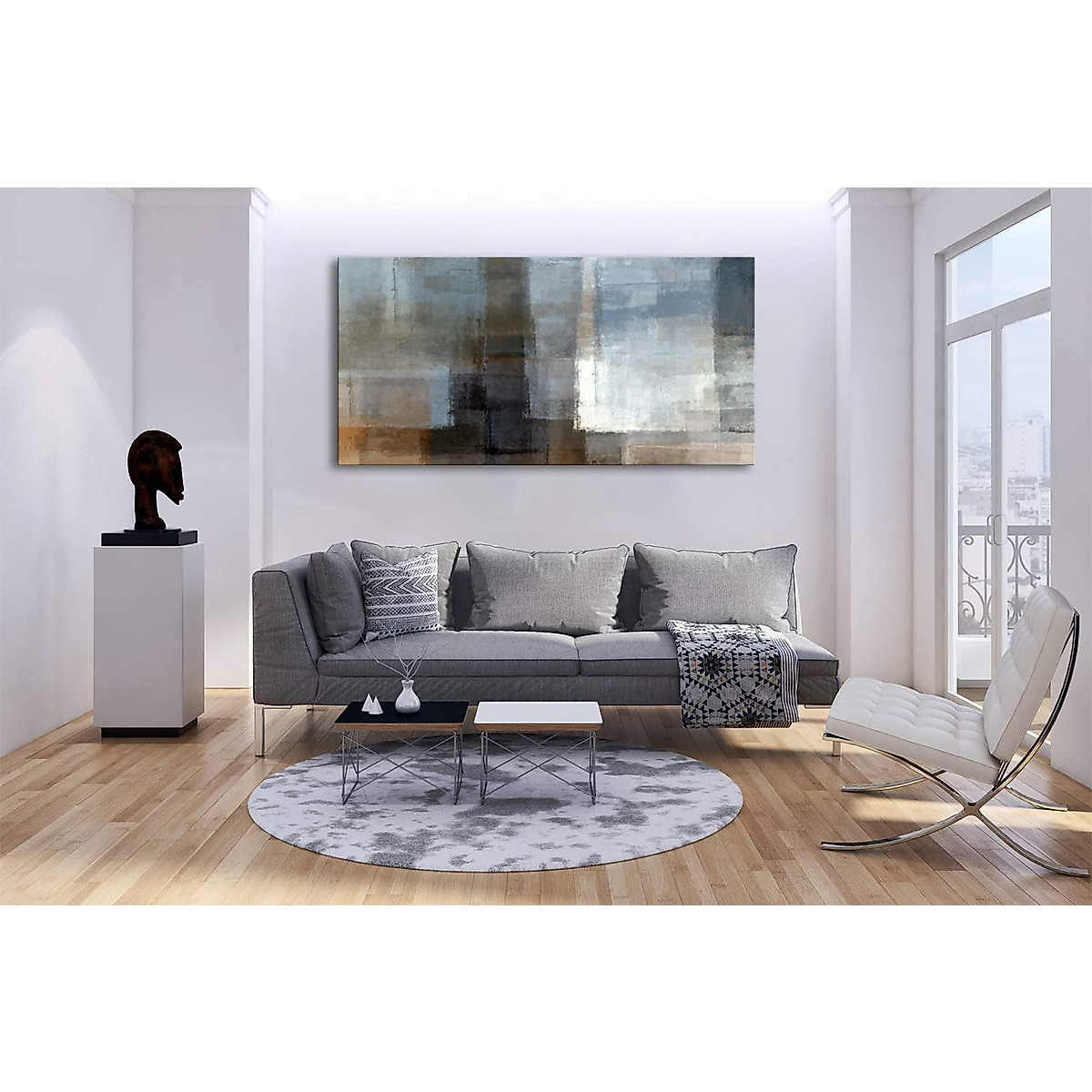 Muolunna A62275 Canvas Prints Abstract Wall Art Print Paintings Grey and Brown Home Decor Stretched and Framed Ready to hang for Living Room Bedroom and Office Home Kitchen Artwork 30x60inch