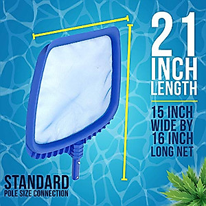 U.S. Pool Supply Professional Heavy Duty Large 15" x 16" Swimming Pool Leaf Skimmer Net - Fine Mesh Netting, Easy Scoop Edge - Fast Cleaning, Debris Pickup Removal - Fits Standard Swimming Pool Poles