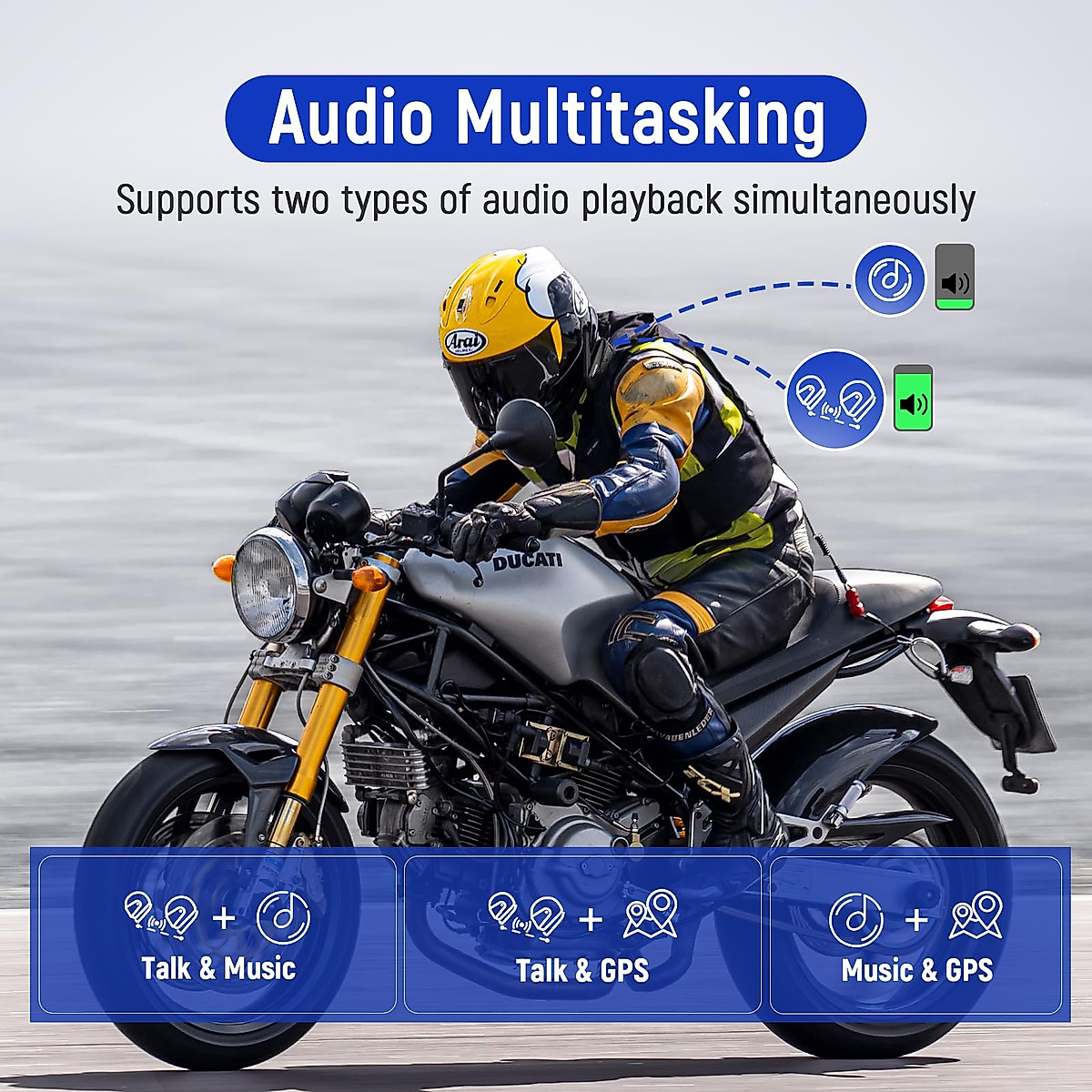 LEXIN MeshCom Motorcycle Bluetooth Headset, Mesh Group Helmet Communication System, Support Audio Multitasking/Music Sharing/Loud Speakers/IP67 Waterproof/Voice Assistant/FM Radio, Dual Pack