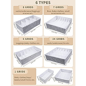 SandKing 6PACK Drawer Organizers Dividers, Clothes Wardrobe Organizer Bins Storage box with Cardboard for Sorting Baby Clothes, Underclothes, Scarf