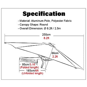 WAHHWF Backyard Wall Mount Umbrella, 8ft, 7ft, Outdoor Patio Umbrella with Bracket & Adjustable Pole, Tilting Sunshade Umbrella for Tight Small Space Garden Yard, Khaki, 7.2ft/2.2m