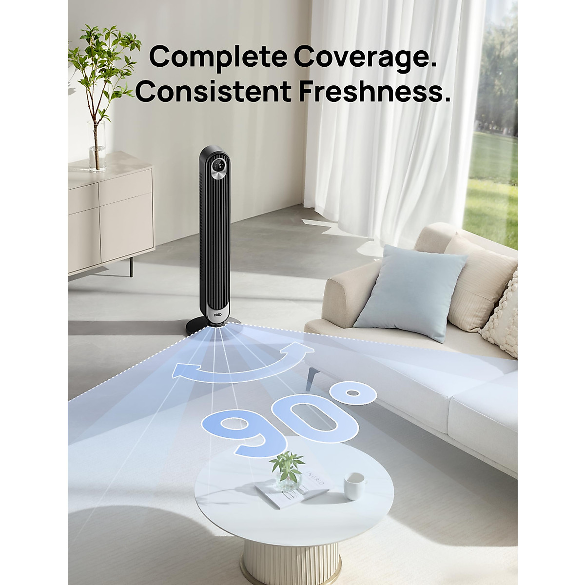 Dreo Tower Fan 42 Inch, Cruiser Pro T1 Quiet Oscillating Bladeless Fan with Remote, 6 Speeds, 4 Modes, LED Display, 12H Timer, Black Floor Standing Fan Powerful for Indoor Home Bedroom Office Room