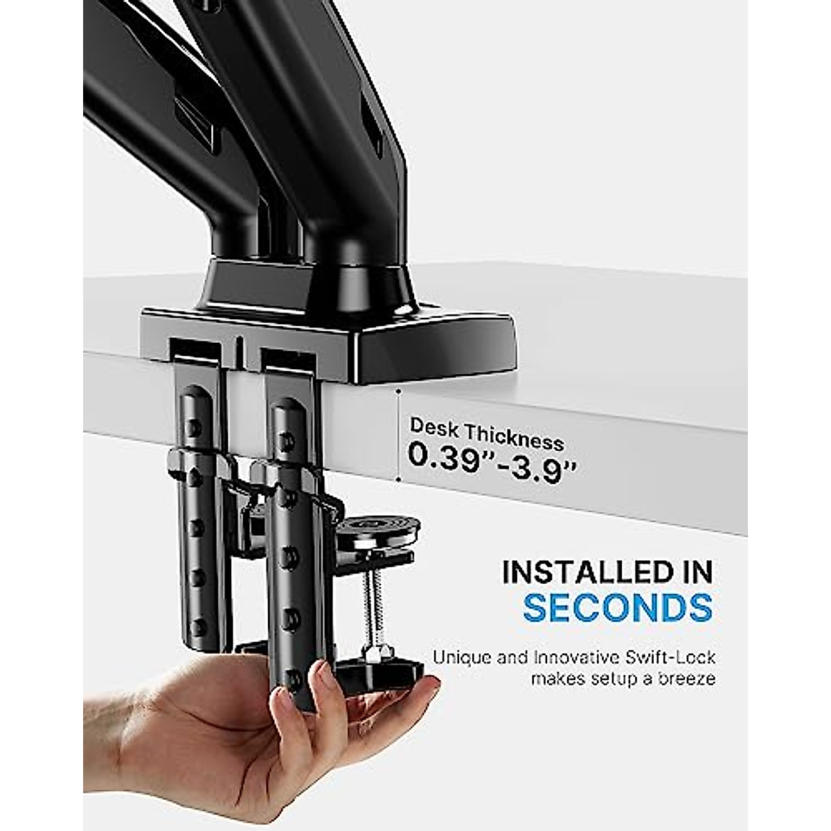 HUANUO Dual Monitor Stand, Adjustable Spring Monitor Desk Mount for 13-27 inch, Holds Max 14.3lbs, Computer Monitor Arms with Wide Range of Motion for Home Office
