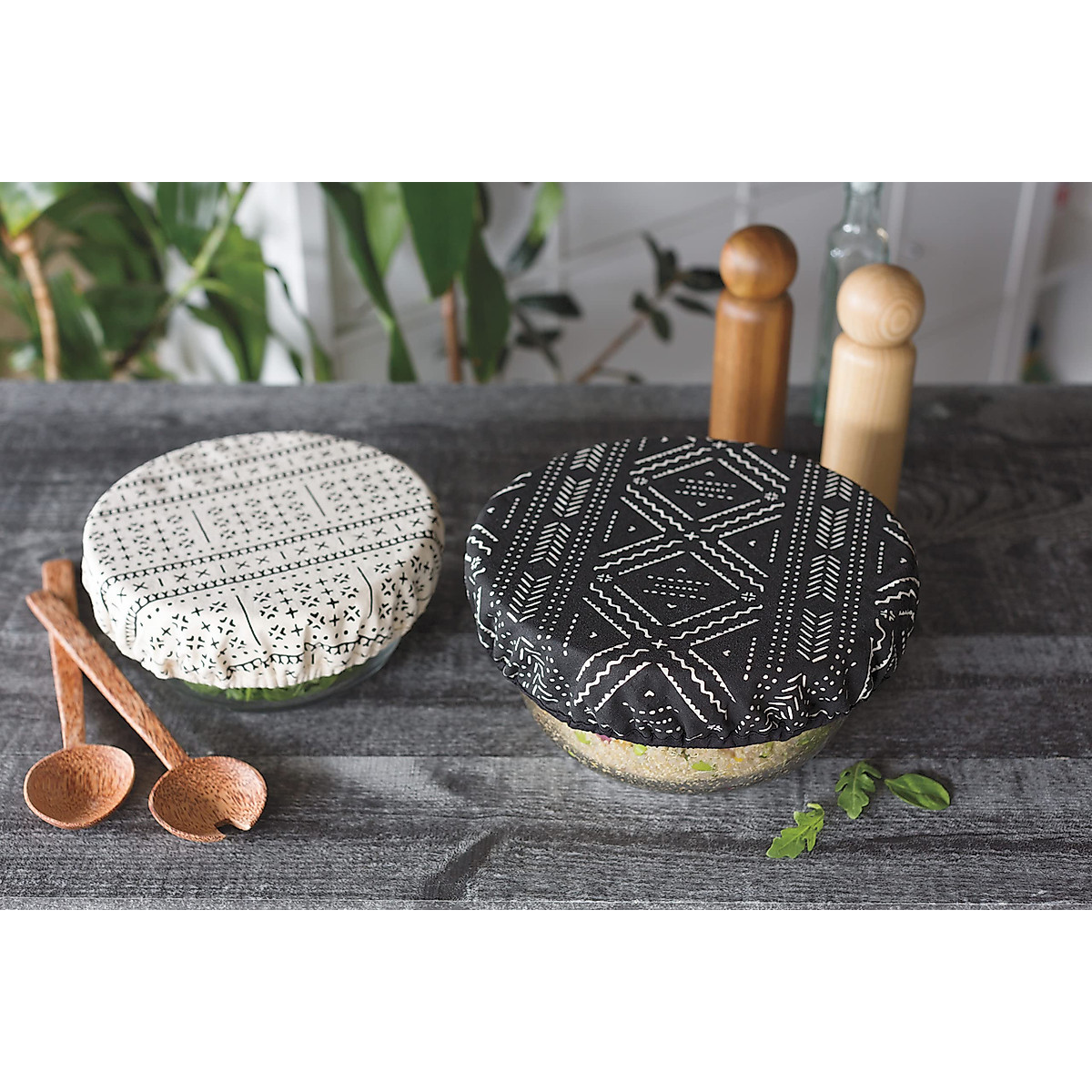 Now Designs Onyx Save It Reusable Cotton Bowl Covers 7.5 and 9.25 inch, Set of 2