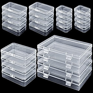 Qeirudu 24 Pcs Mixed Sizes Rectangle Mini Plastic Containers - 4 Mixed Small Craft Storage Boxes with Hinged Lids Clear Bead Organizer for Jewelry Findings, Office Supplies and Game Pieces