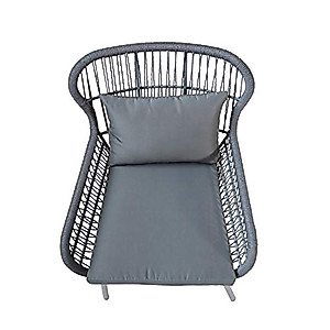 Great Deal Furniture Karen Outdoor Club Chairs, Steel and Rope, Water-Resistant Cushions, Boho, Dark Gray and Gray (Set of 2)