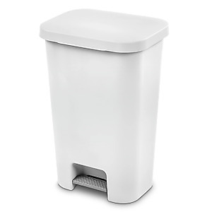 BMHSN11.9 Gallon / 45 Liter StepOn Plastic Trash Can, Plastic Wastebasket Garbage Bin for Kitchen,Home, Bedroom, Bathroom,Office & Slim Space-Saving, White