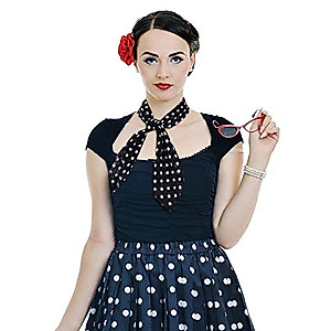 Boao 1950s Chiffon Scarf Polka Dot Retro Hair Tie 50s Sheer Square Neck Head Scarf Vintage Neckerchief for Women Girls (Black with White Dots)