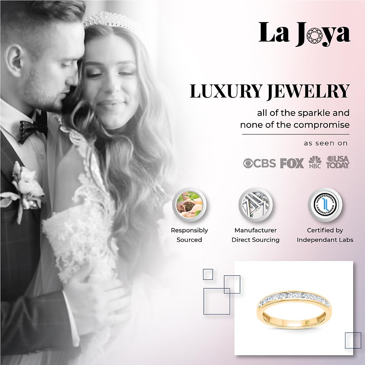 La Joya 1/2 CT TW Certified Lab Created Diamond Rings for Women - Solid 10k Yellow Gold Channel Set Wedding Band, Anniversary Band, Promise Ring And Stackable Band - Women's Ring Size 8.5