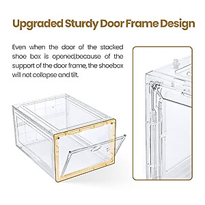 Amllas 10 Pack Clear Shoe Boxes Stackable,Shoe Storage for Closet,Sturdy Box Containers with Door,Sneaker Storage,Easy to Assemble,Fit up US Size 12(13.8”x 9.84”x 7.1”)