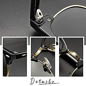 Joopin Black Sunglasses Polarized UV Protection, Vintage Half Frame Shades for Men Women, Retro Trendy Semi Rimless Dark Sun Glasses Driving Fishing Working Shady Rays (Black and Gold)