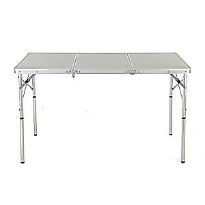 ARROWHEAD OUTDOOR 4’ ft Heavy-Duty Portable Aluminum Frame Folding Table w/Leveling Feet, Solid Tabletop Surface, 2 Adjustable Heights, Carrying Case Included, Lightweight, USA-Based Support