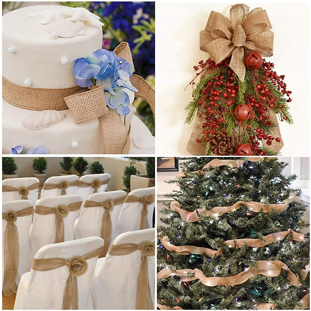 LIUYAXI Natural Burlap Wired Ribbon, 1-1/2" x Continuous 10 Yard, Solid Wired Edge Ribbon for Crafts,Gift Wrapping,Big Bow,Wreath,Tree Decoration,Outdoor Decoration