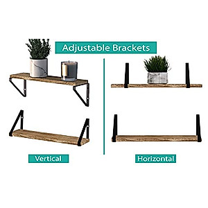 Wallniture Ponza Wood Floating Shelves for Wall, Rustic Wall Shelves for Living Room, 24" Bookshelf and DVD Storage Shelf Set of 4, Natural Burned