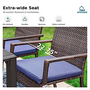 MFSTUDIO Patio Brown Woven Wicker Chairs Set, Oversized Outdoor Patio Wicker Rattan Dining Chairs Set of 4 with Extra Wide Seat, 4 Patio Resin Chair Sets with Armrests and Cushions, 330lbs