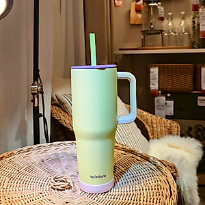 winiwo 40 oz Tumbler with Handle and Straw for Her, Flexible Straw, Insulated Tumbler Cups with Silicone Bottom, Keeps Beverages Cold Up to 24 Hours, Gym/Work/Travel/School/Gift（Bud Green）