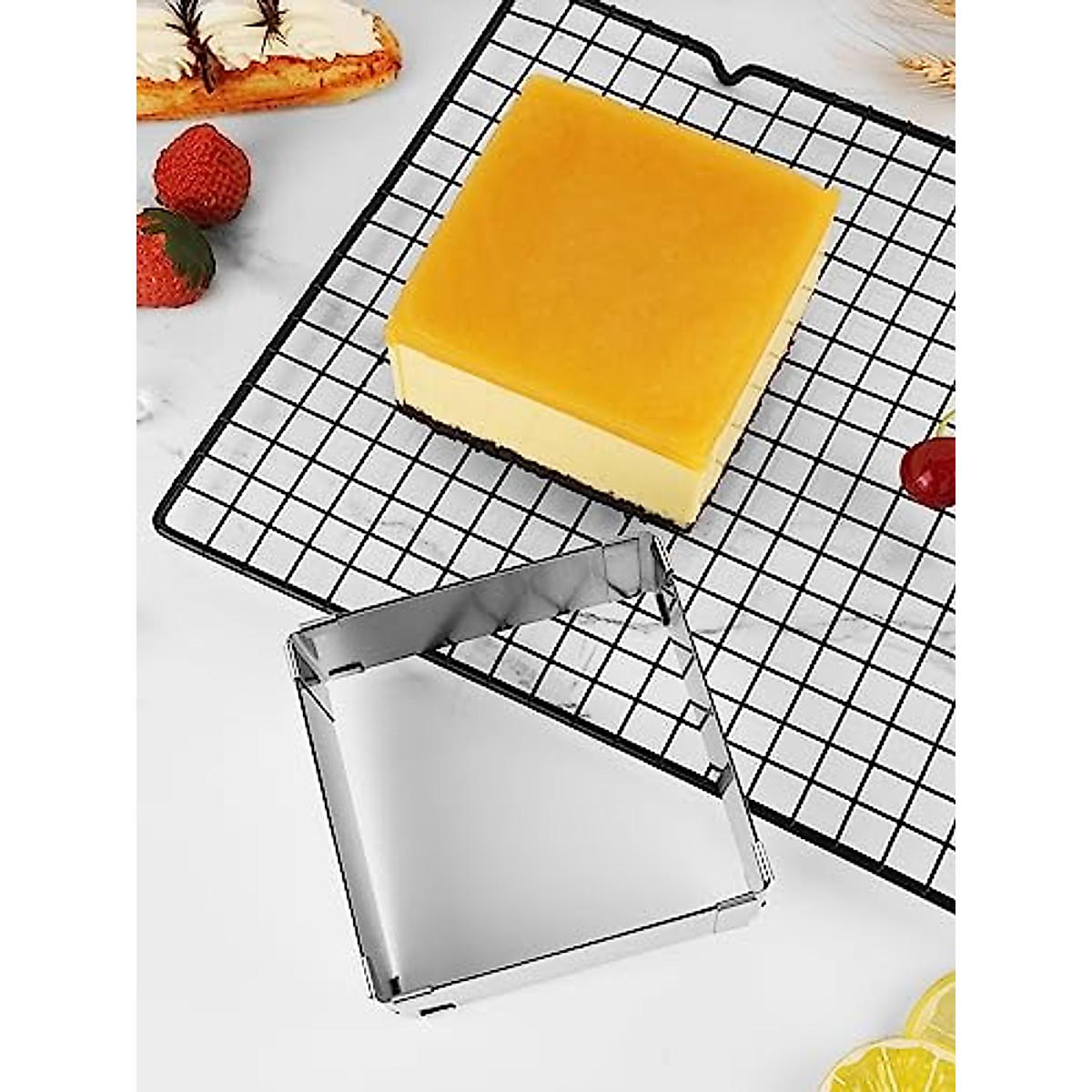 Guowall Stainless Steel Cake Square Mold, Adjustable Mousse Ring Rectangle Shaped Mousse Cake Cutter, Extensible Baking Mold Pastry DIY Baking Tool (10-18cm)
