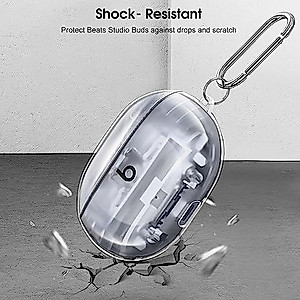 Fintie Clear Case for New Beats Studio Buds + (2023) / Beats Studio Buds 2021, Anti-Lost Shockproof Earbuds Protective Cover with Keychain Carabiner Support Wireless Charging, Crystal Clear