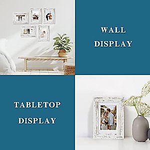 Hongkee 4x6 Picture Frame Set of 4, with Real Glass and Distressed White Wood Frame, Multi 4 by 6 Picture Frame for Wall or Tabletop Display, Display Picture 3.5x5 with Mat or 4x6 Without Mat