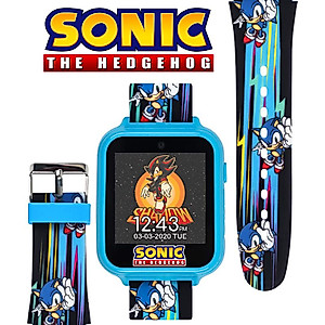 Accutime Kids SEGA Sonic The Hedgehog Blue Educational Touchscreen Smart Watch Toy for Boys, Girls, Toddlers - Selfie Cam, Learning Games, Alarm, Calculator, Pedometer (Model: SNC4141AZ)