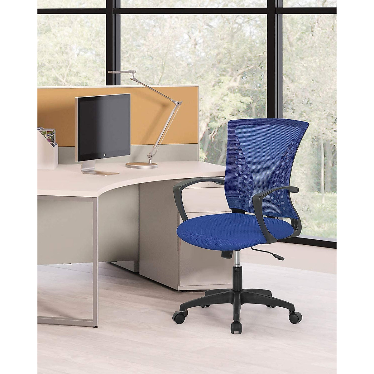 Hkeli Ergonomic Office Chair Computer Desk Chair Cheap Mid Back Mesh Office Chair with Wheels Back Support Armrest Adjustable Height Rolling Swivel Task Executive Works Chair for Women Men, Blue