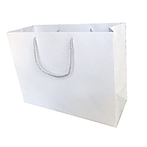 MODEENI Extra Large White Gift Bags with Handles 16x6x12 White Paper Bags 16x12 Euro Tote Big Shopping Boutique Bags 10 Pack XL Luxury Wedding Bag with Silver Handles