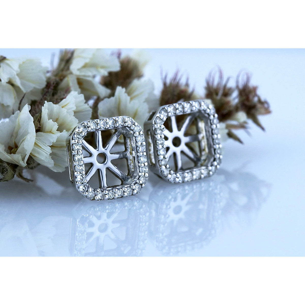 0.26 Carat (ctw) Round White Diamond Removable Jackets For Stud Earrings 1/4 CT, 14K White Gold