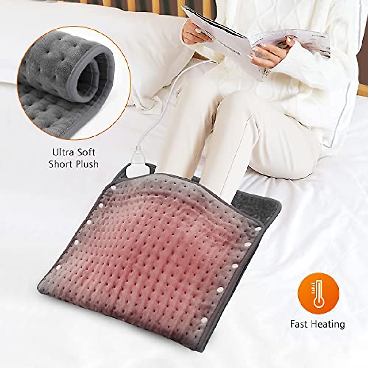 Snailax Heating Pad & Foot Warmer, 17"x33" Electric Large Heating Pads for Back Pain Muscle Pain Relief, Dry & Moist Heat Option, 6 Temperature Settings & Auto Shut Off, Washable, Grey