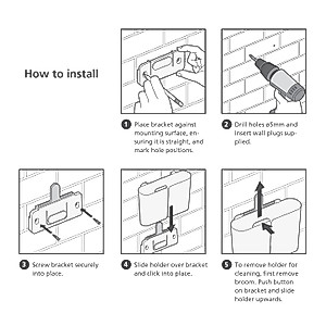 Joseph Joseph CleanStore Wall-Mounted Adjustable Long Handle Broom Sweeper with Dust-Shield Storage, Indoor Sweeping Floor Brush with Soft Bristles and Comb