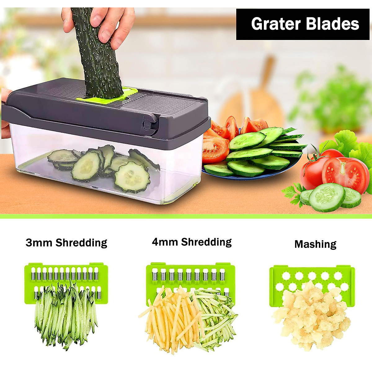 Vegetable Chopper | Pro Onion Chopper, RKINC Multifunctional 14 in 1 Food Chopper, Kitchen Vegetable Slicer Dicer Cutter, Peeler Veggie Chopper With 8 Blades, Carrot and Garlic Chopper With Container